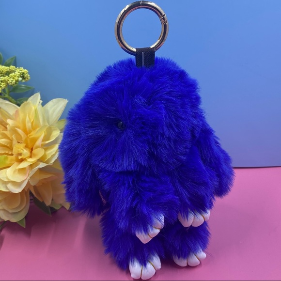 Accessories | Royal Blue Fluffy Bunny Keychain | Poshmark